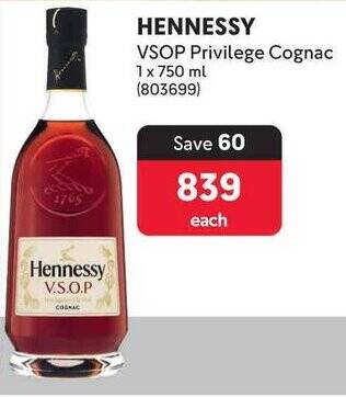 HENNESSY VSOP Privilege Cognac 1 x 750 ml offer at Makro