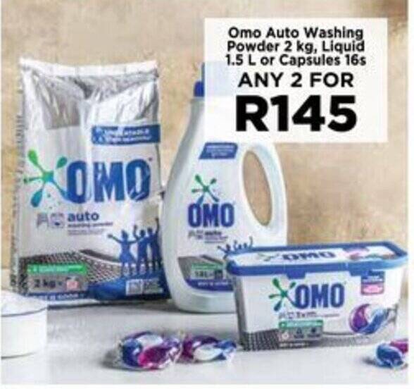 Omo Auto Washing Powder, Liquid or Capsules 2 kg & 1.5 L & 16s offer at ...