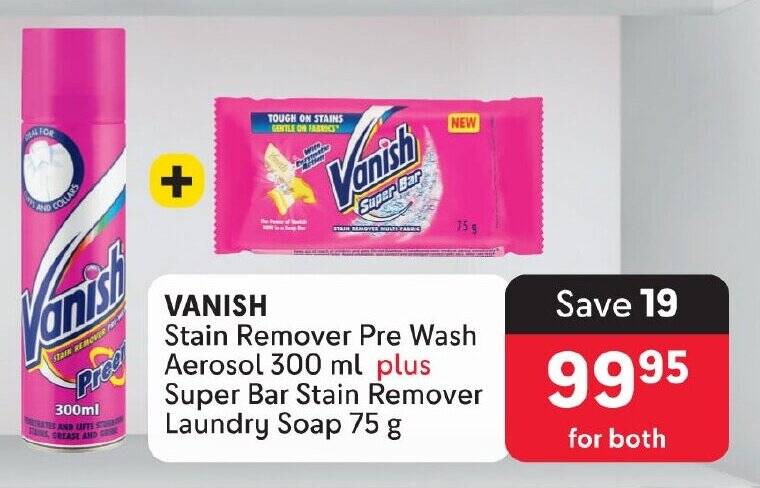 VANISH Stain Remover Pre Wash Aerosol plus Super Bar Stain Remover ...