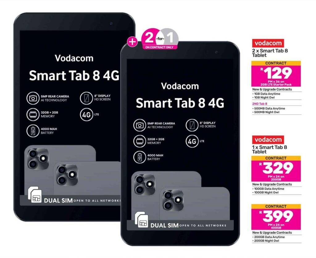 Vodacom 2x Smart Tab 8 Tablet offer at Game