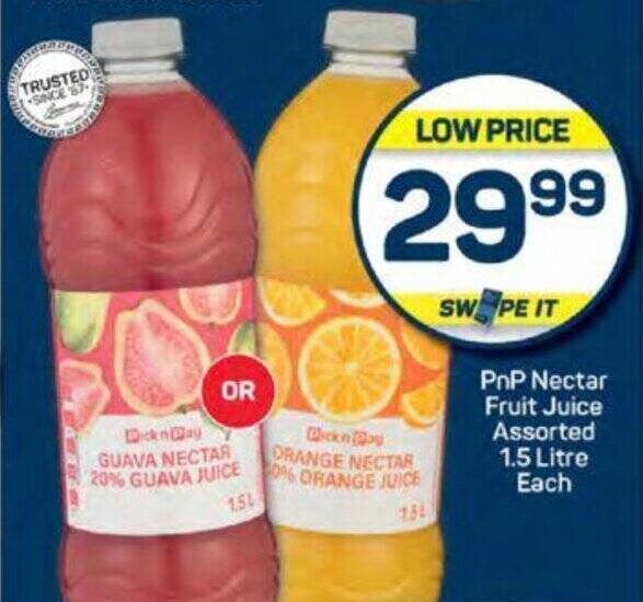 PnP Nectar Fruit Juice Assorted 1.5 L offer at Pick n Pay