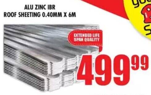 Alu zinc ibr roof sheeting 0.40mm x 6m offer at Boxer Build