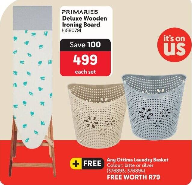 PRIMARIES Deluxe Wooden Ironing Board offer at Makro