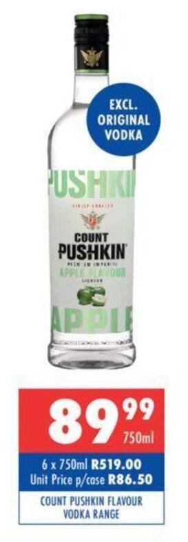 Count pushkin flavour vodka range 750 ml offer at Ultra Liquors