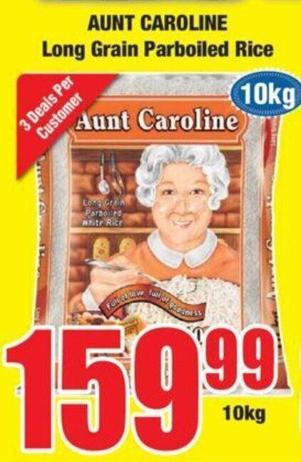 AUNT CAROLINE Long Grain Parboiled Rice 10 kg offer at Boxer