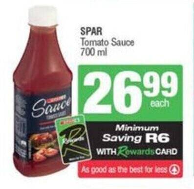SPAR Tomato Sauce 700 ml offer at Spar