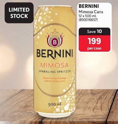 BERNINI Mimosa Cans 12 x 500 ml offer at Makro’s liquor