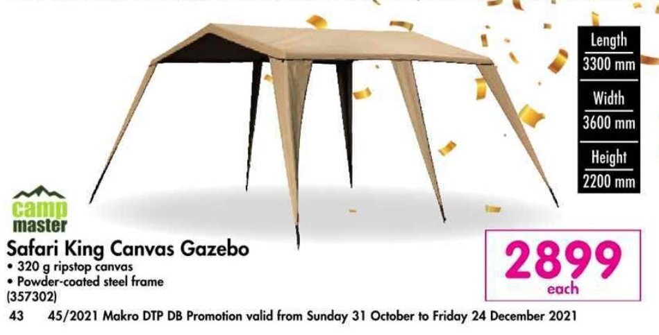 Camp Master Safari King Canvas Gazebo 320g offer at Makro