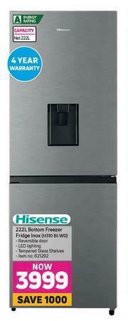 Hisense 222L Bottom Freezer Fridge Inox H310 BI-WD offer at Game