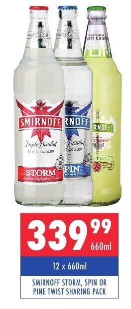 Smirnoff storm, spin or pine twist sharing pack 660 ml offer at Ultra ...