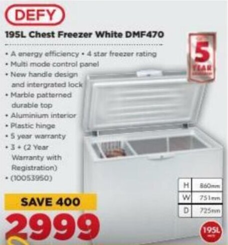 Defy Chest Freezer White 195L DMF470 offer at HiFi Corp