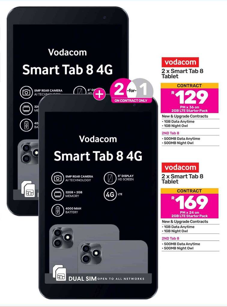 Vodacom 2 x Smart Tab 8 Tablet offer at Game
