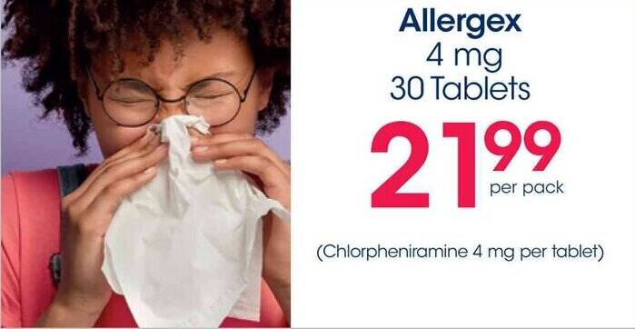 Allergex 4 mg 30 Tablets offer at Clicks
