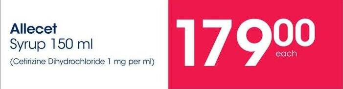 Allecet Syrup 150 ml offer at Clicks