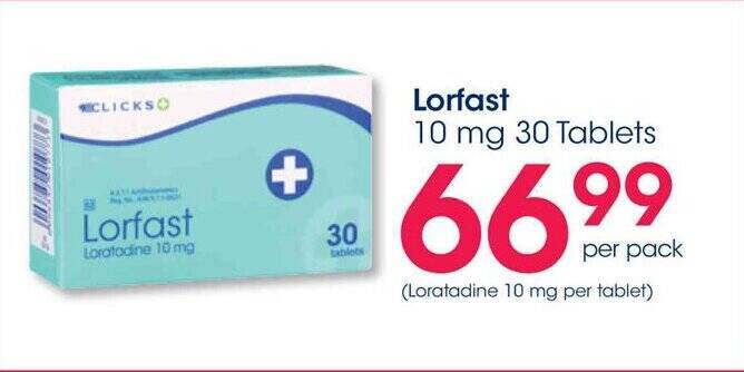Lorfast 10 mg 30 Tablets offer at Clicks