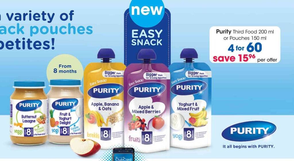 Purity Third Food or Pouches offer at Clicks