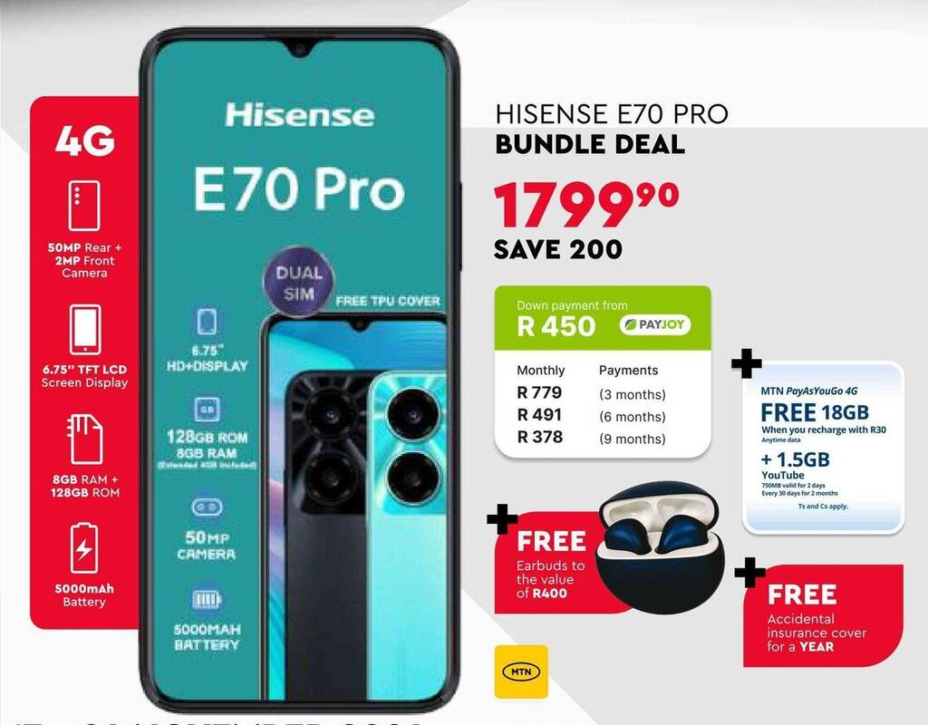 Hisense E70 Pro Bundle Deal offer at Edgars