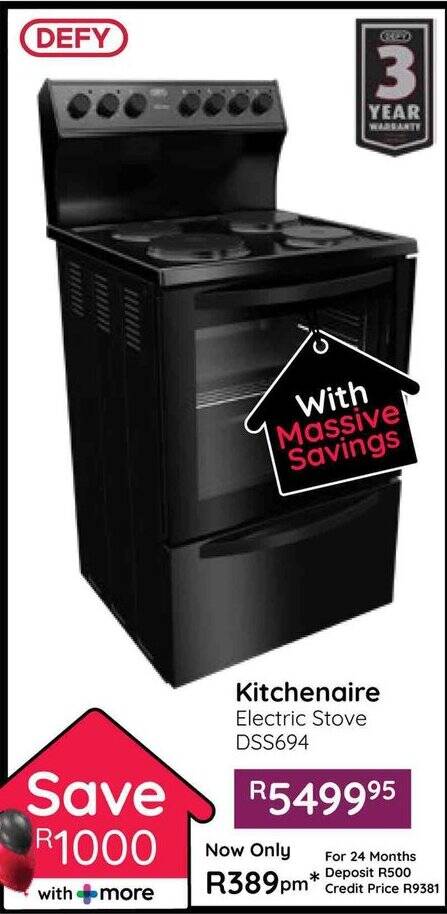 DEFY Kitchenaire Electric Stove DSS694 offer at Bradlows