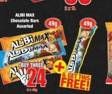 Alibi max chocolate bars 3 offer at Boxer