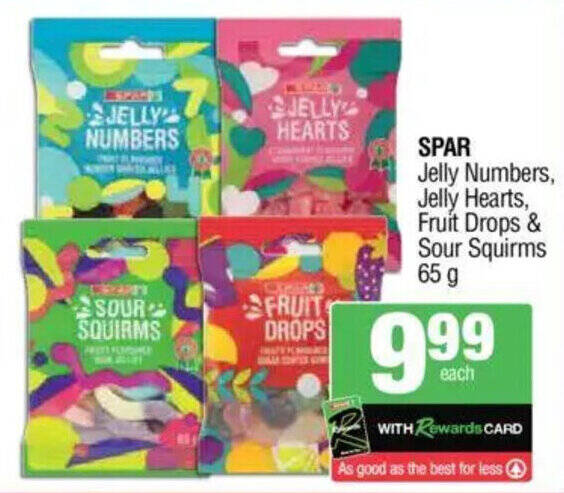 SPAR Jelly Numbers, Jelly Hearts, Fruit Drops & Sour Squirms offer at Spar