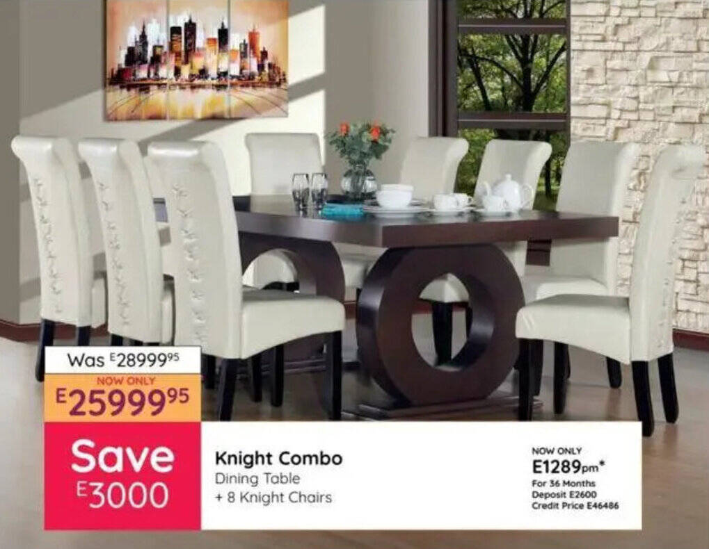 Knight Combo Dining Table + 8 Knight Chairs offer at Bradlows