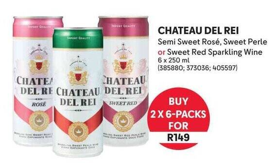 CHATEAU DEL REI Semi Sweet Rosé, Sweet Perle or Sweet Red Sparkling ...