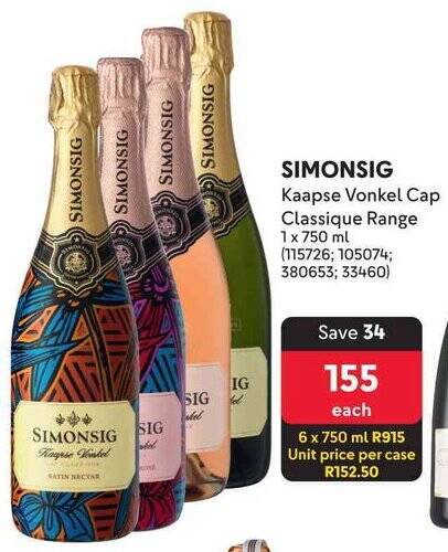 SIMONSIG Kaapse Vonkel Cap Classique Range offer at Makro