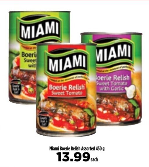 Miami Boerie Relish Assorted 450g offer at Food Lover's Market