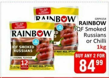 Rainbow iqf smoked russians or chilli offer at KitKat Cash and Carry