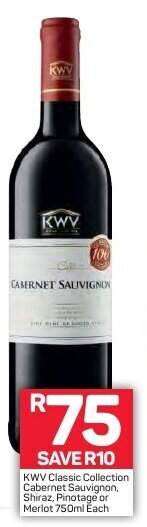 KWV Classic Collection Cabernet Sauvignon, Shiraz, Pinotage or Merlot ...