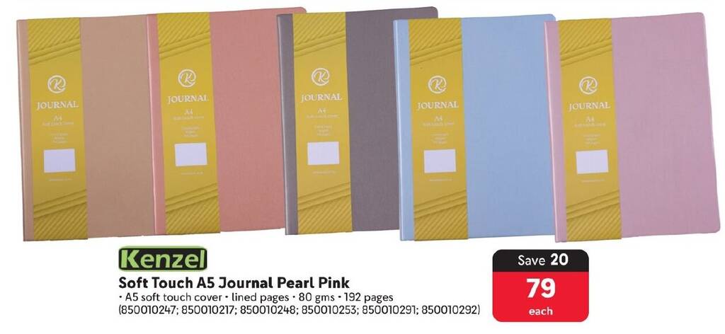 Kenzel Soft Touch A5 Journal Pearl Pink offer at Makro