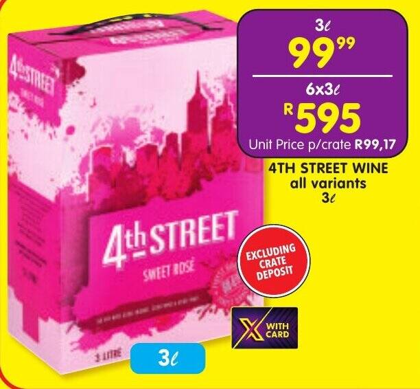 4th street wine all variants 3 L offer at Shoprite Liquor