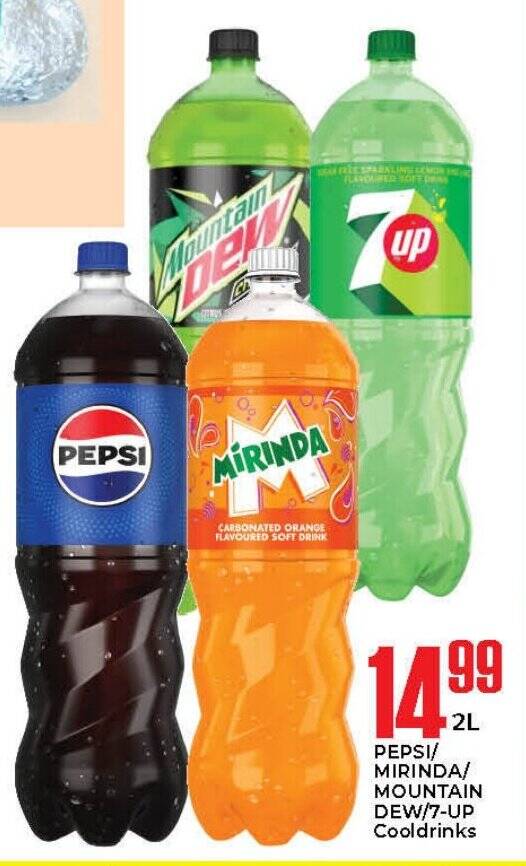 PEPSI/ MIRINDA/ MOUNTAIN DEW/7-UP Cooldrinks 2 L offer at Elite Cash ...
