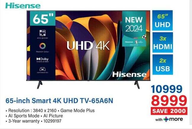 Hisense 65-inch Smart 4K UHD TV-65A6N offer at Incredible Connection
