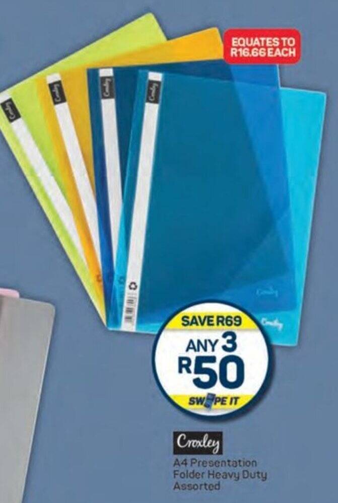 Croxley A4 Presentation Folder Heavy Duty Assorted offer at Pick n Pay
