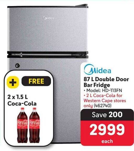 Midea Double Door Bar Fridge 87 L offer at Makro
