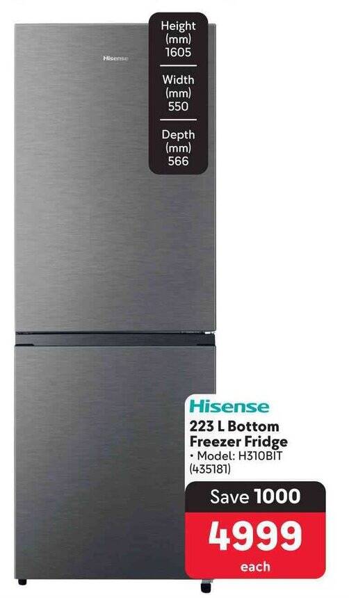 Hisense Bottom Freezer Fridge offer at Makro
