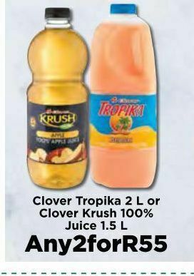 Clover krush 100% fruit juice 2 offer at Food Lover's Market