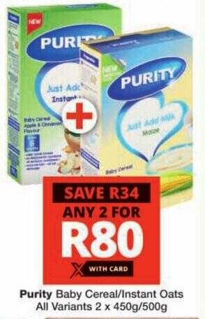 Purity Baby Cereal/Instant Oats All Variants offer at Checkers