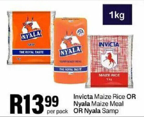 Invicta Maize Rice OR Nyala Maize Meal OR Nyala Samp offer at Take 'n Pay