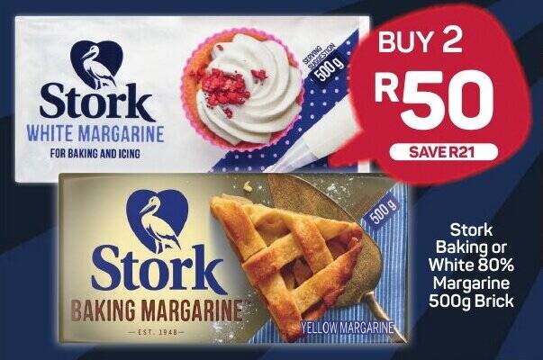 Stork Baking or White 80% Margarine Brick 500 g offer at Pick n Pay