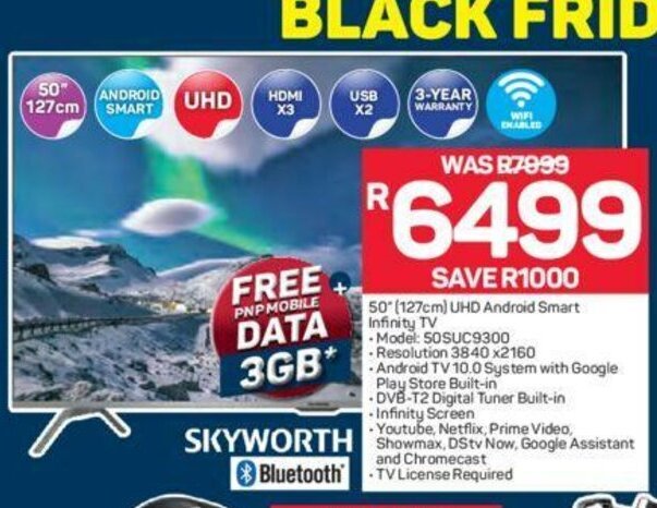 Skyworth - 50" UHD Android Smart Infinity TV offer at Pick n Pay