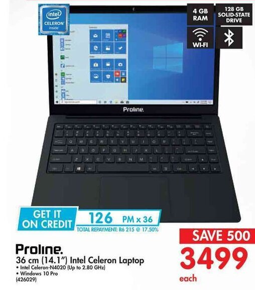 Proline 14.1" Intel Celeron Laptop offer at Makro