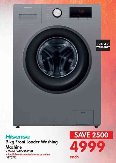 Hisense Front Loader Washing Machine 9kg offer at Makro