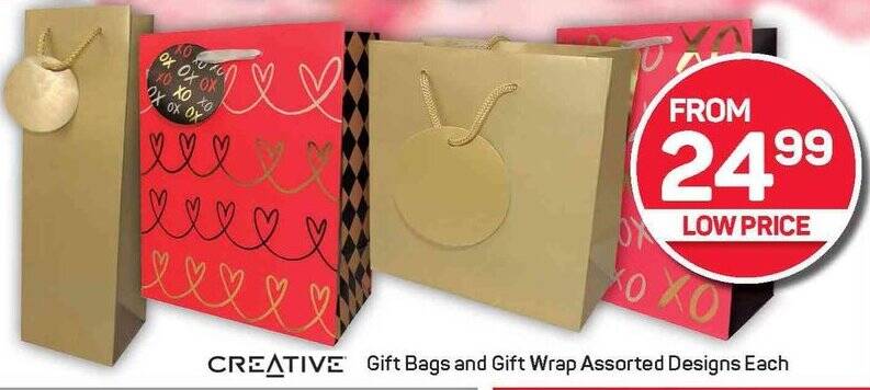 CREATIVE Gift Bags and Gift Wrap Assorted Designs Each offer at Pick n ...