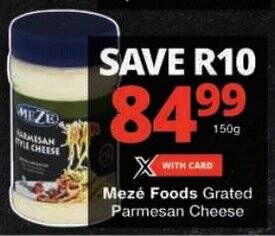 Mezé Foods Grated Parmesan Cheese offer at Checkers