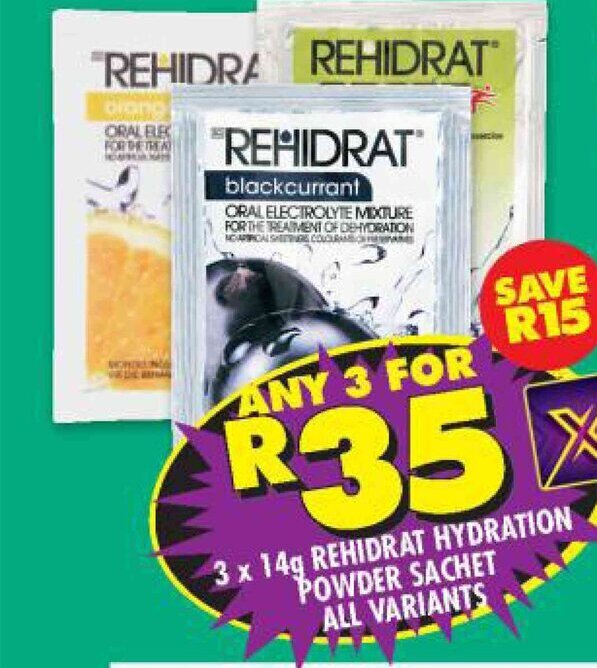 Rehidrat Hydration Powder Sachet All Variants 3 x 14g offer at Shoprite