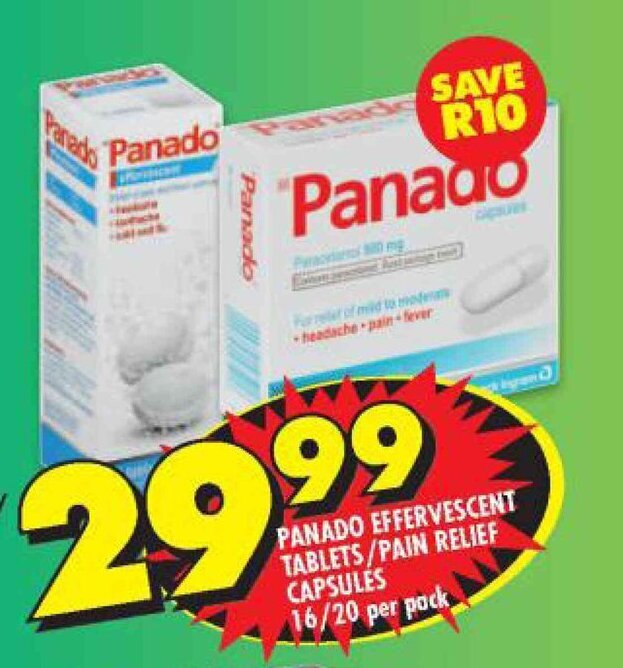 Panado Effervescent Tablets / Pain Relief Capsules 16 / 20 per pack ...