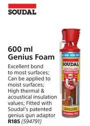 Soudal 600ml Genius Foam offer at Builders Warehouse