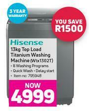 Hisense 13Kg Top Load Titanium Washing Machine WTX1302T offer at Game